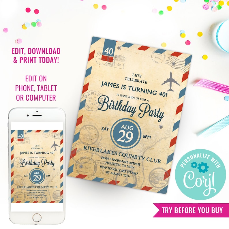 Vintage Travel Invitation Travel Invitation 30th 40th 50th - Etsy