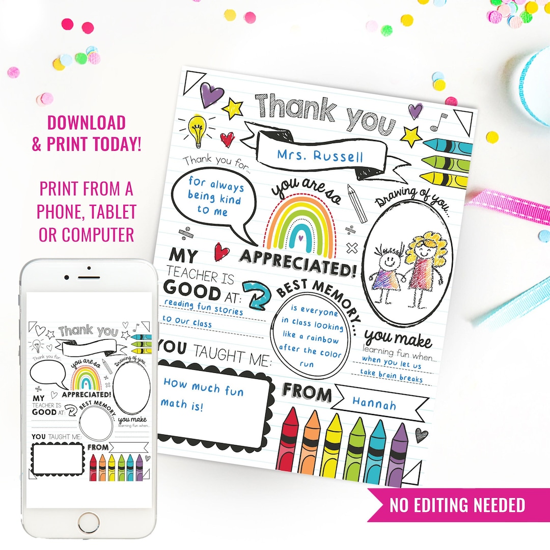 Teacher Appreciation Day DIY Gift All About Teacher Fill in Blank ...