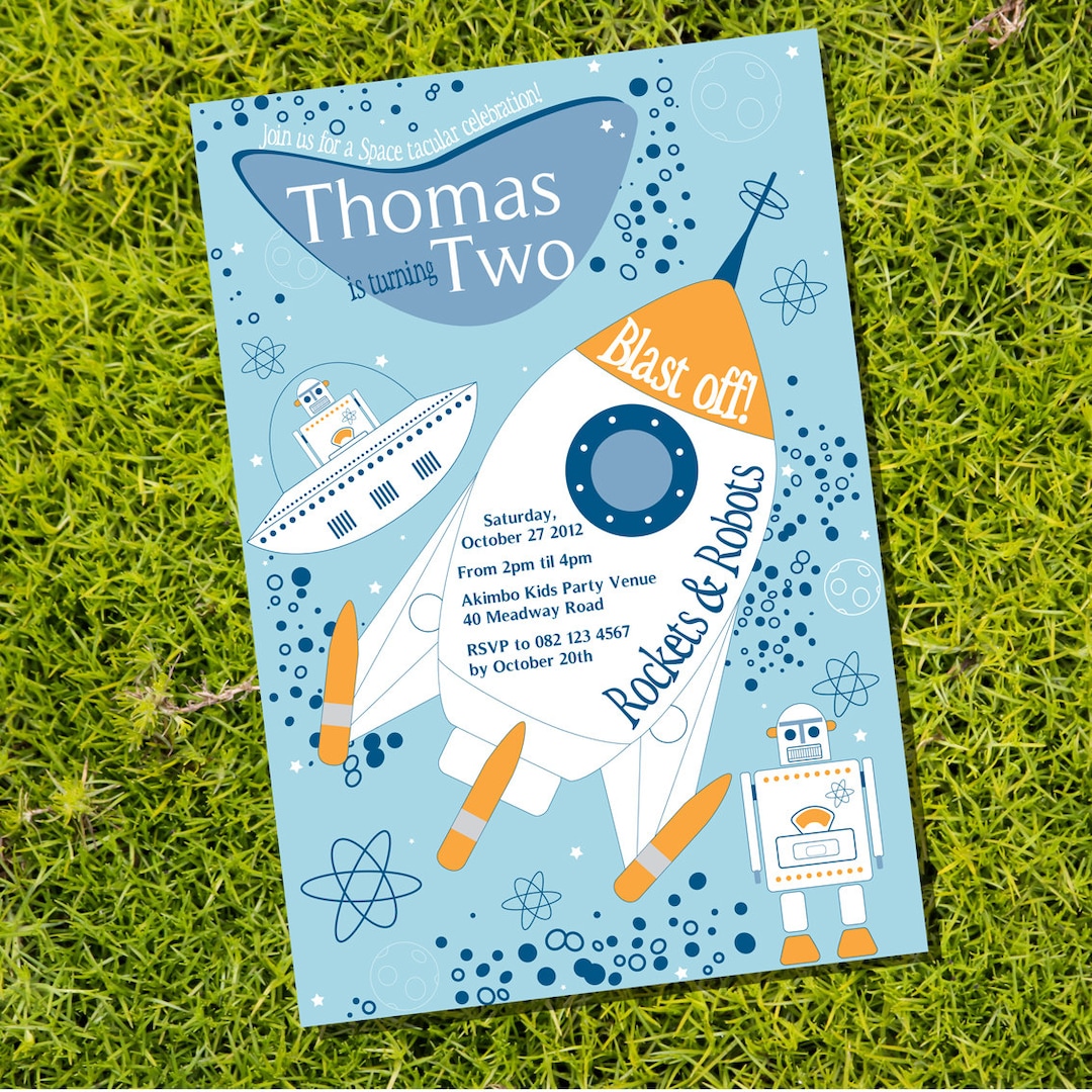 Rockets and Robots Invitation - Space Party Theme - Instantly ...