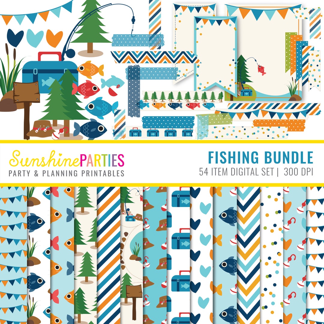 Boys Fishing Digital Paper Set Bundle Fishing Craft Digital Paper Set ...