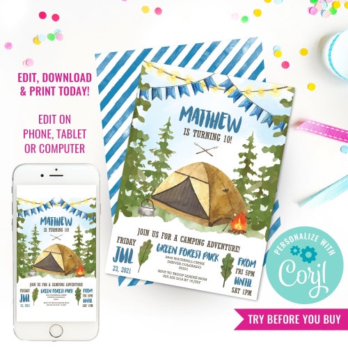 Camping Party Invitation for a Boy Backyard Campout - Etsy
