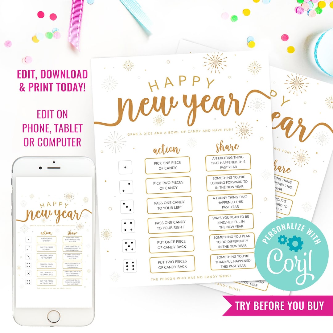 New Years Eve Dice Table Game - New Years Printable - New Years Family ...