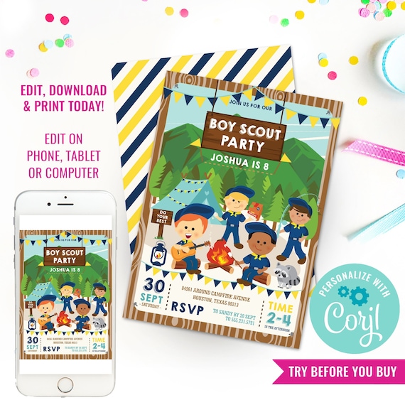 Boy Scout Party Invitation - Boy Scout Birthday Party - Camping ...