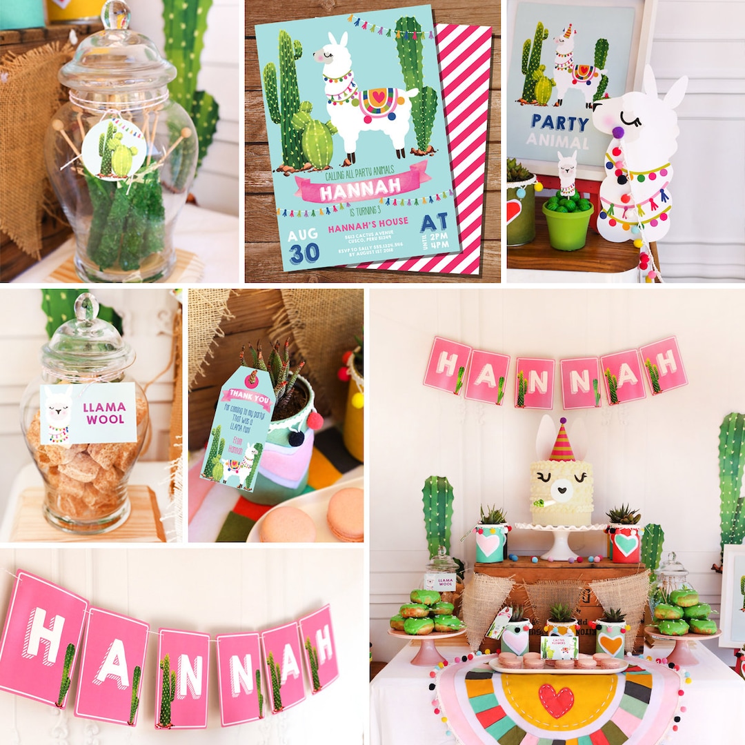 Llama Party Decorations Alpaca Cactus Theme Llama Party Decor Instant ...