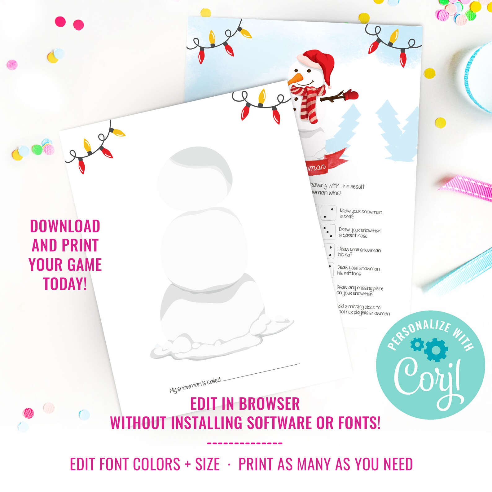 Roll A Snowman Dice Christmas Game Christmas Printable - Etsy
