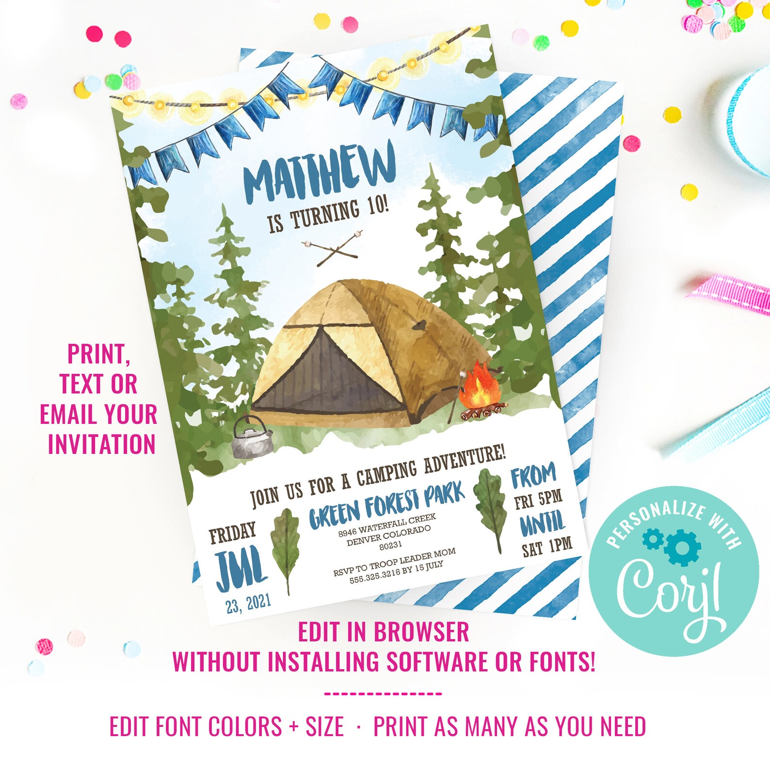 Camping Party Invitation for a Boy Backyard Campout - Etsy