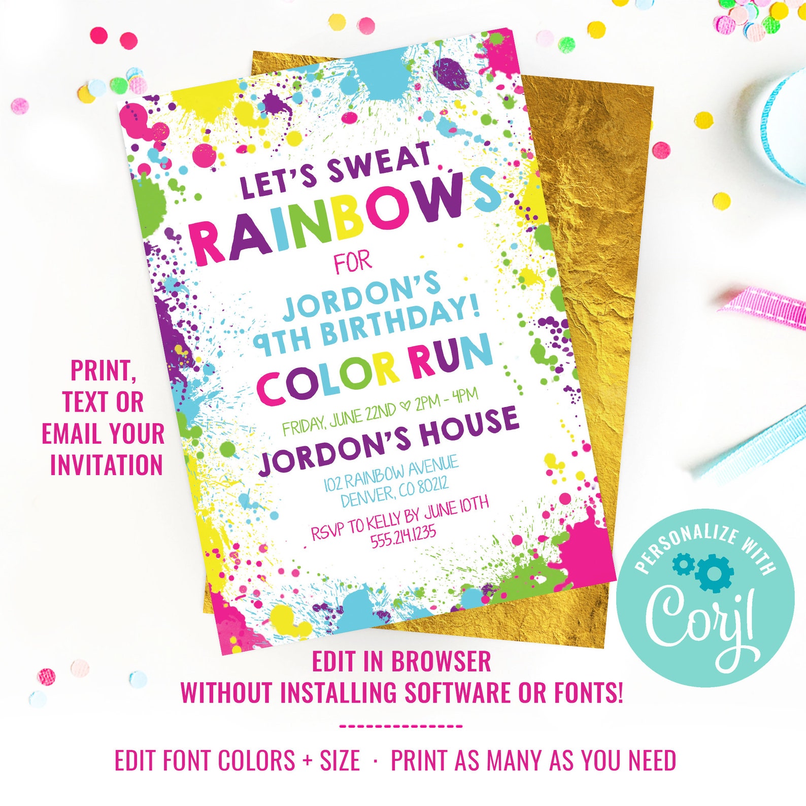 Color Run Party Theme Invitation Colour Run Invitation - Etsy