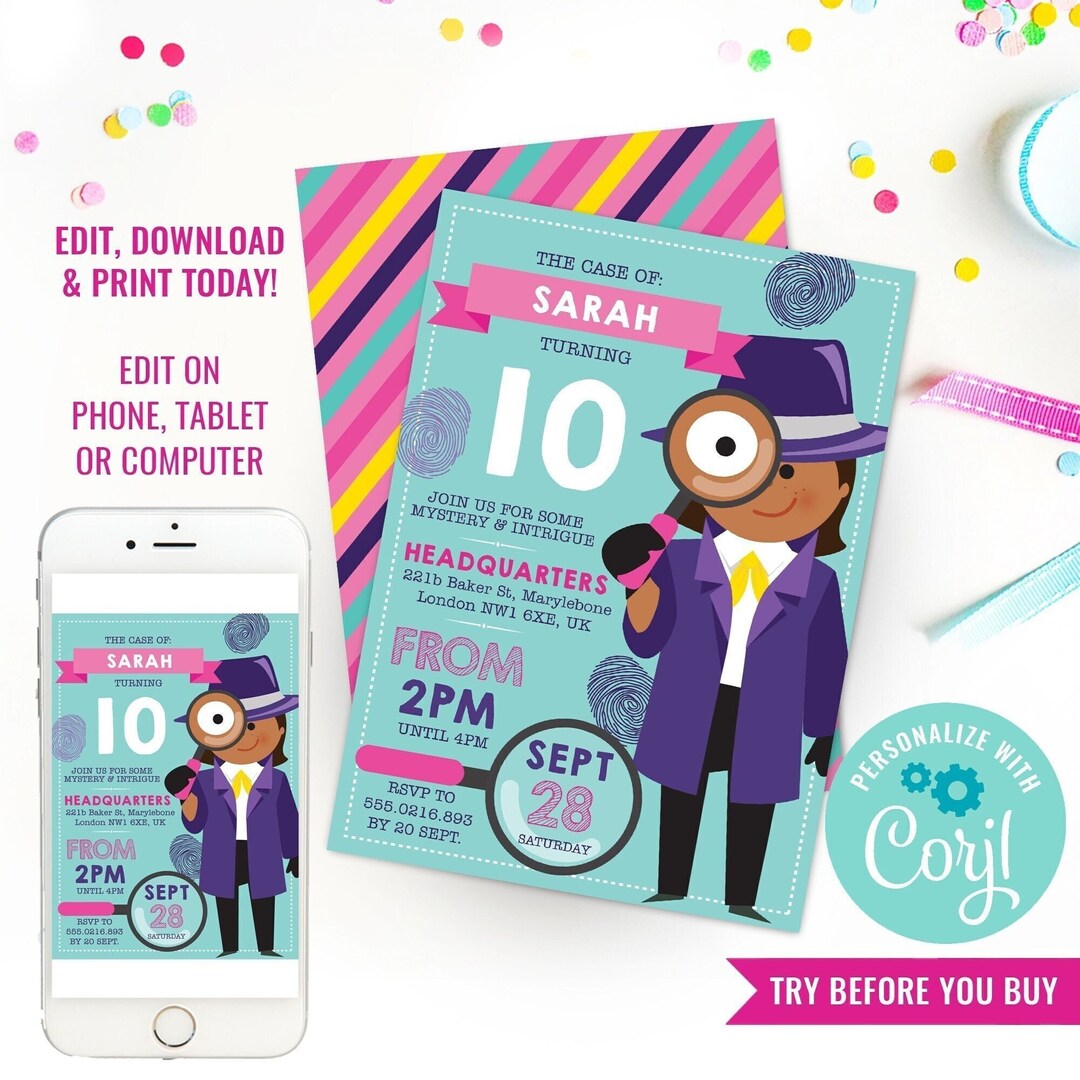Girl Birthday Party Detective Invitation Girl Secret Agent Birthday ...