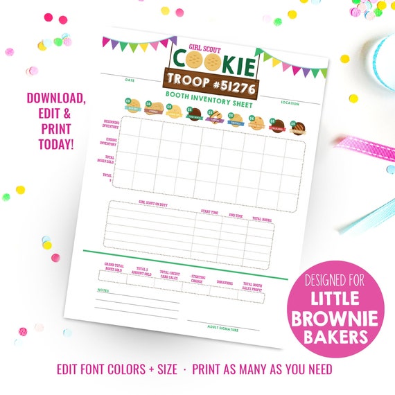 Girl Scout Cookie Booth Printable - Girl Scout Cookie Booth Inventory ...