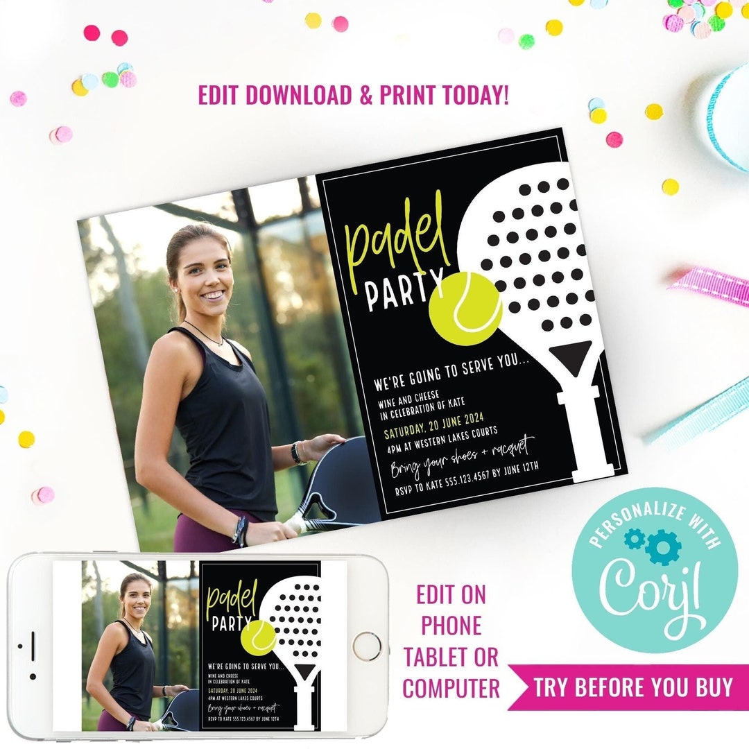 Padel Party Invitation for Adults Paddle Birthday Invite Teen ...