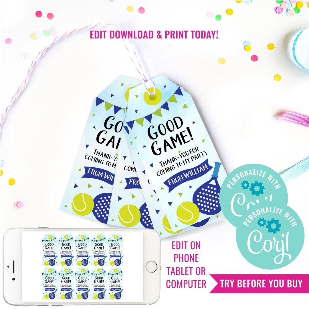 Pickleball Party Favor Tags Padel Party Printable Favor Tags Pickleball ...
