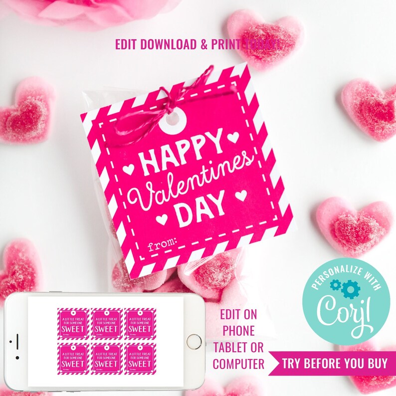 Valentines Day Kids Treat Gift Tag - Custom Valentines Tag - Kids ...