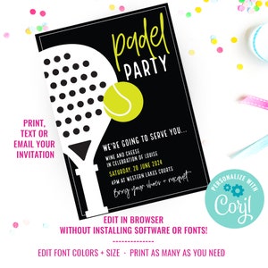 Padel Party Invitation for Adults Paddle Birthday Invite Teen ...