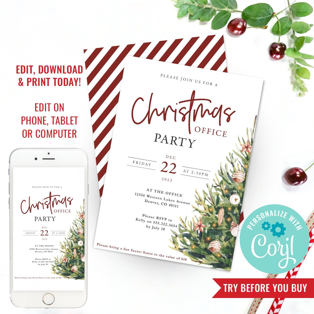 Christmas Office Party Invitation Christmas Watercolor Invitation ...