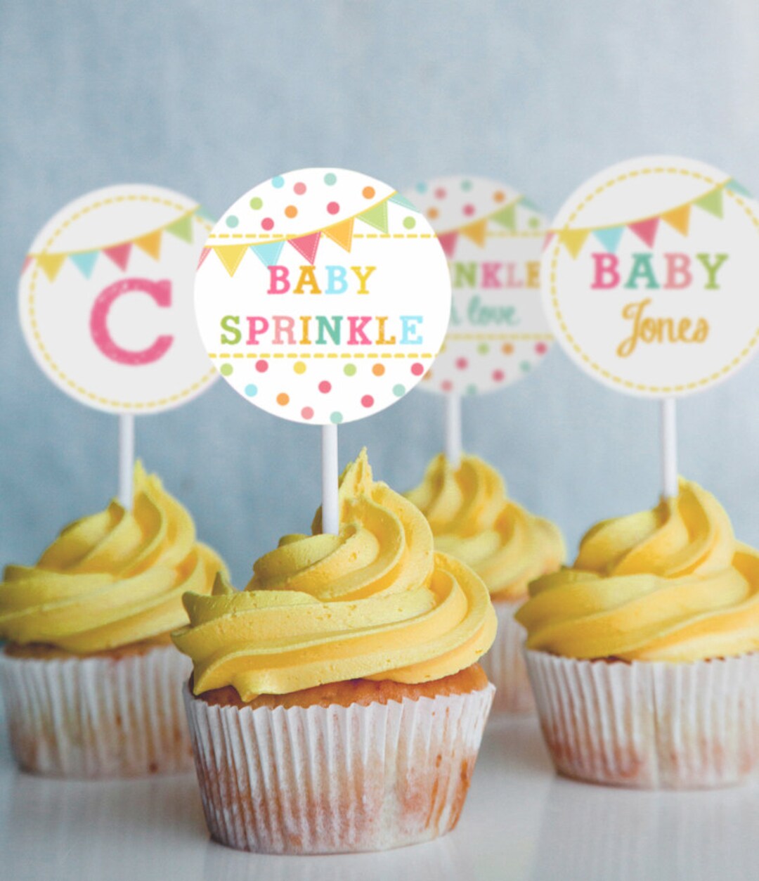 Baby Shower DIY Party Decor Sprinkle Cupcake Toppers Unisex Baby Shower ...