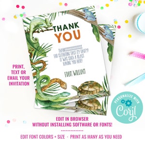 Boy Birthday Party Reptile Thank You Cards Reptile Favors Reptile Party ...