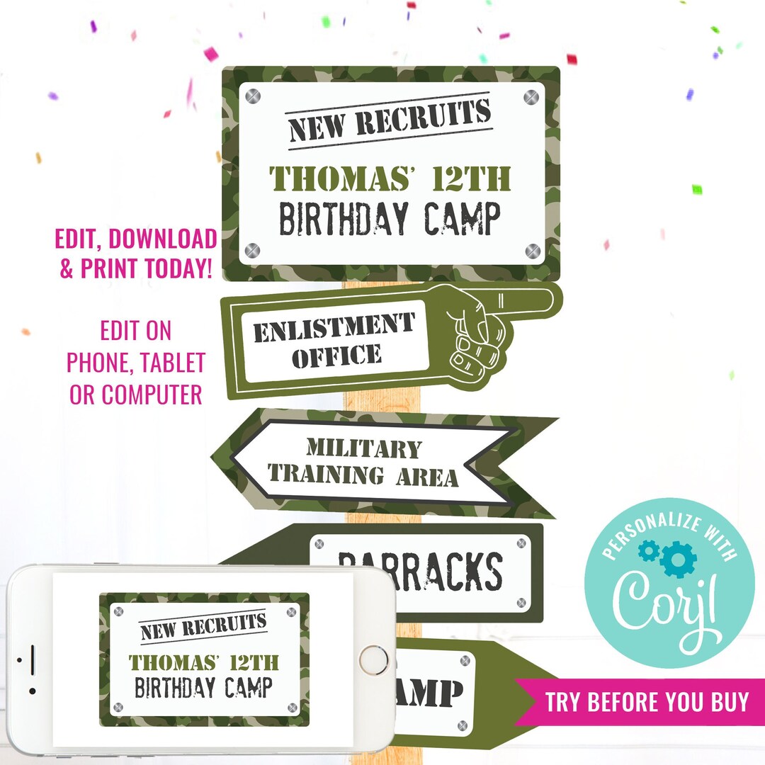 Army Camo Party Directional Sign Army Party Printable Welcome Sign ...