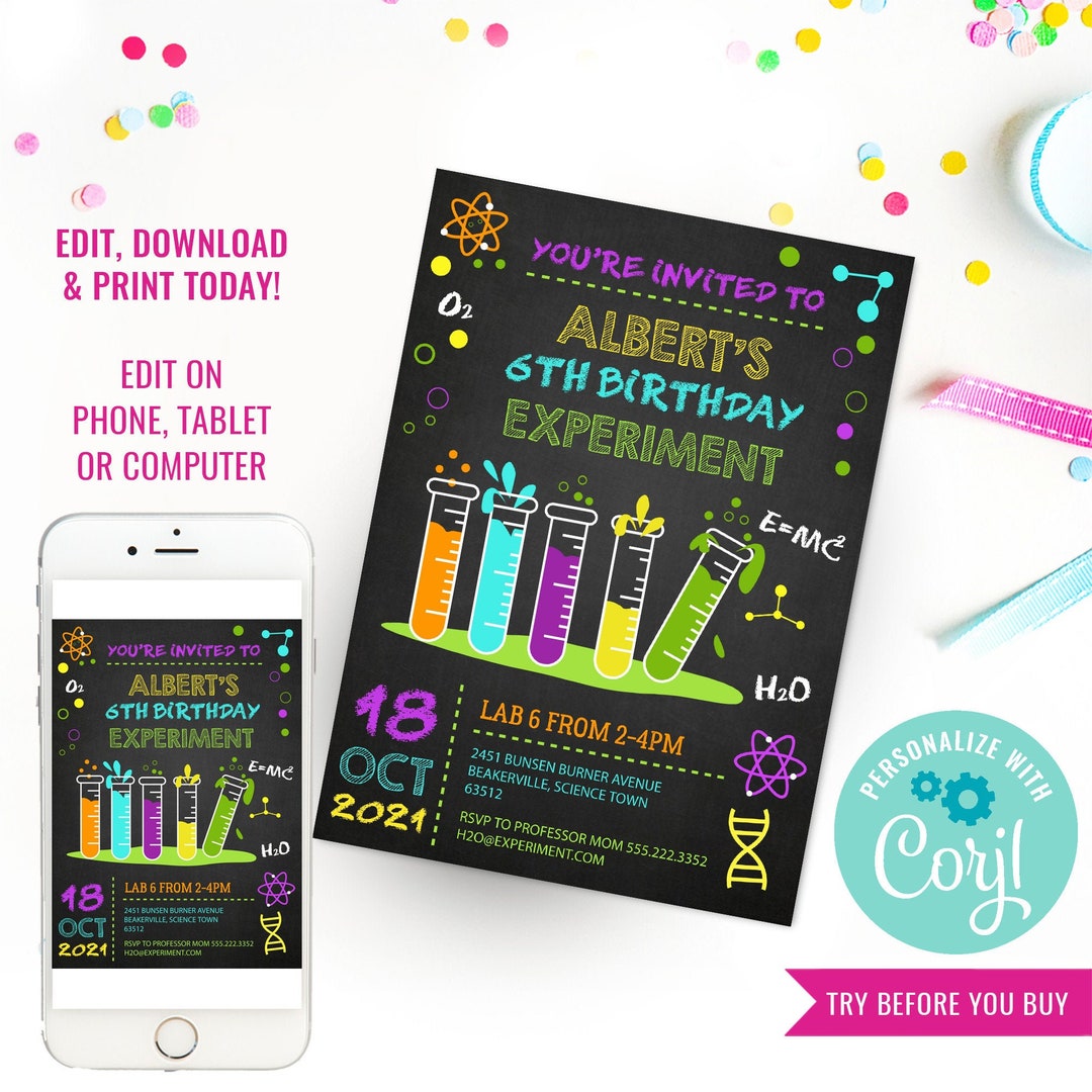 Kids Birthday Party Science Experiment Party Invitation Kids Science ...