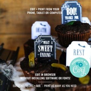 Halloween Party Tombstone Cupcake Toppers Halloween Graveyard Party ...