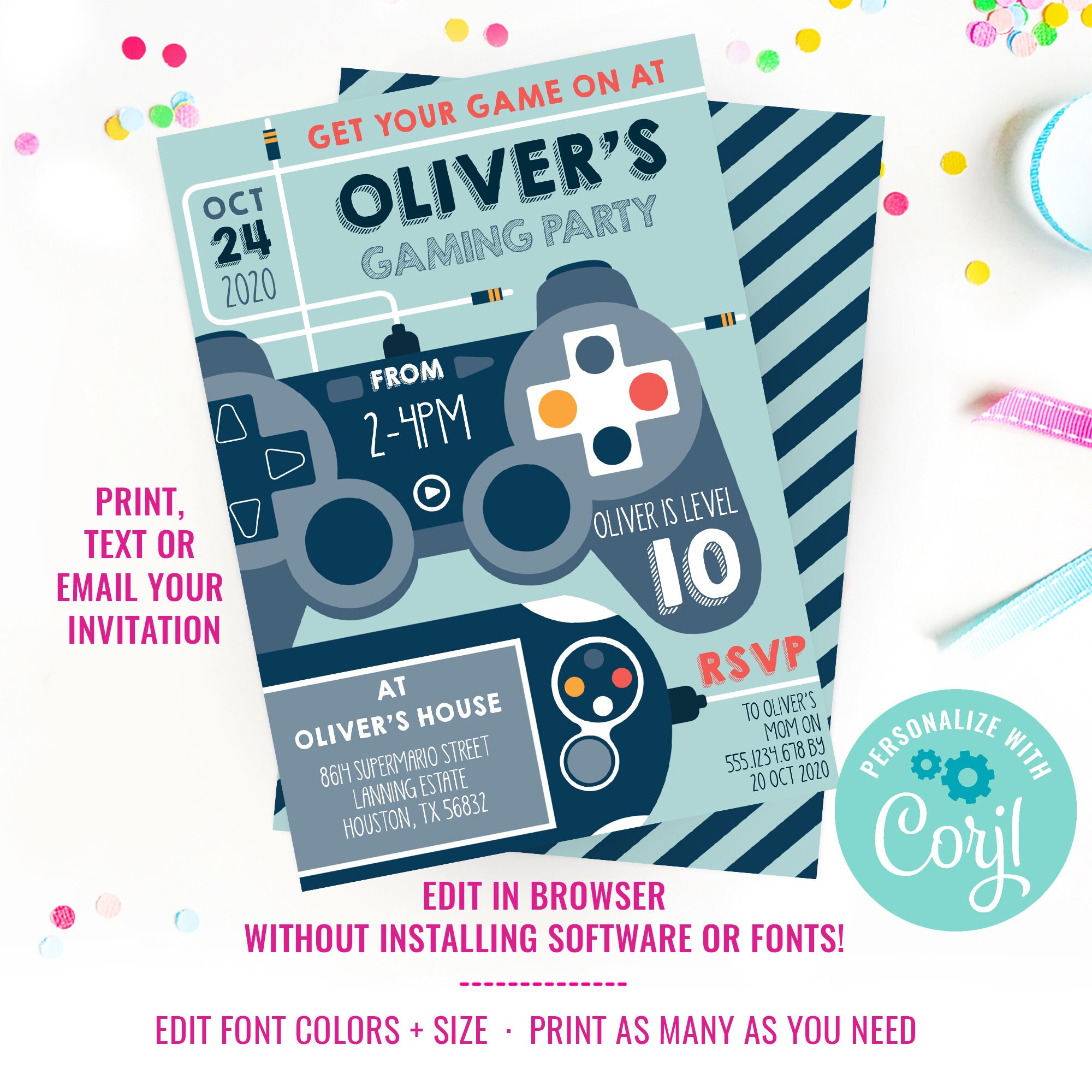 Gaming Party Invitation Video Game Invitation Gamer Party | Etsy