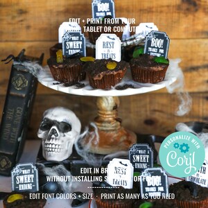 Halloween Party Tombstone Cupcake Toppers Halloween Graveyard Party ...