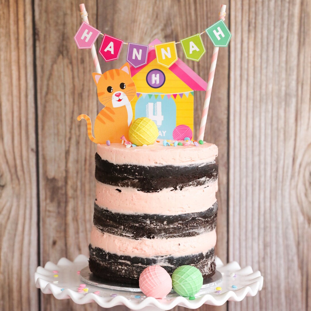 Girls Birthday Party Kitty Cat Adoption Party Cake Topper Cat Cake ...