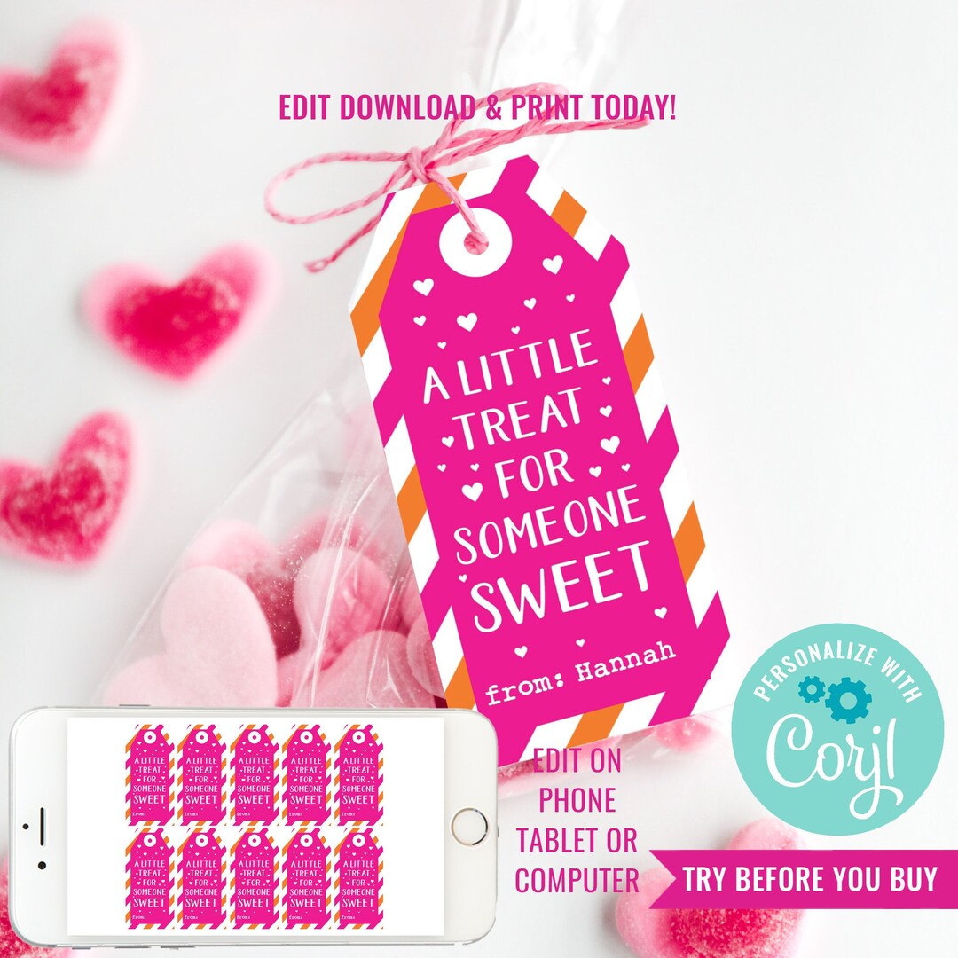 A Little Treat for Someone Sweet Valentines Day Gift Tag Editable Kids ...