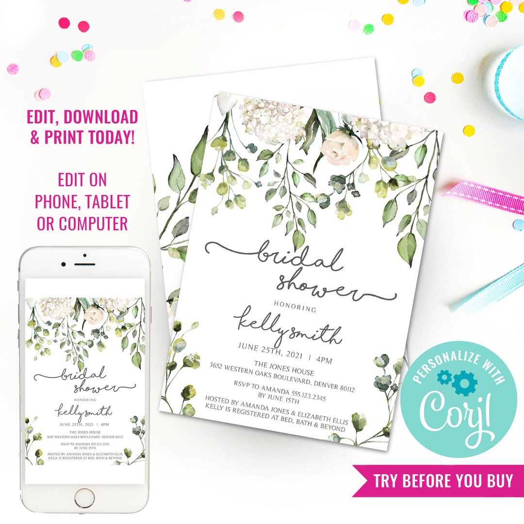 Bridal Shower Invitation Natural Greenery Invitation Earthy Bridal ...