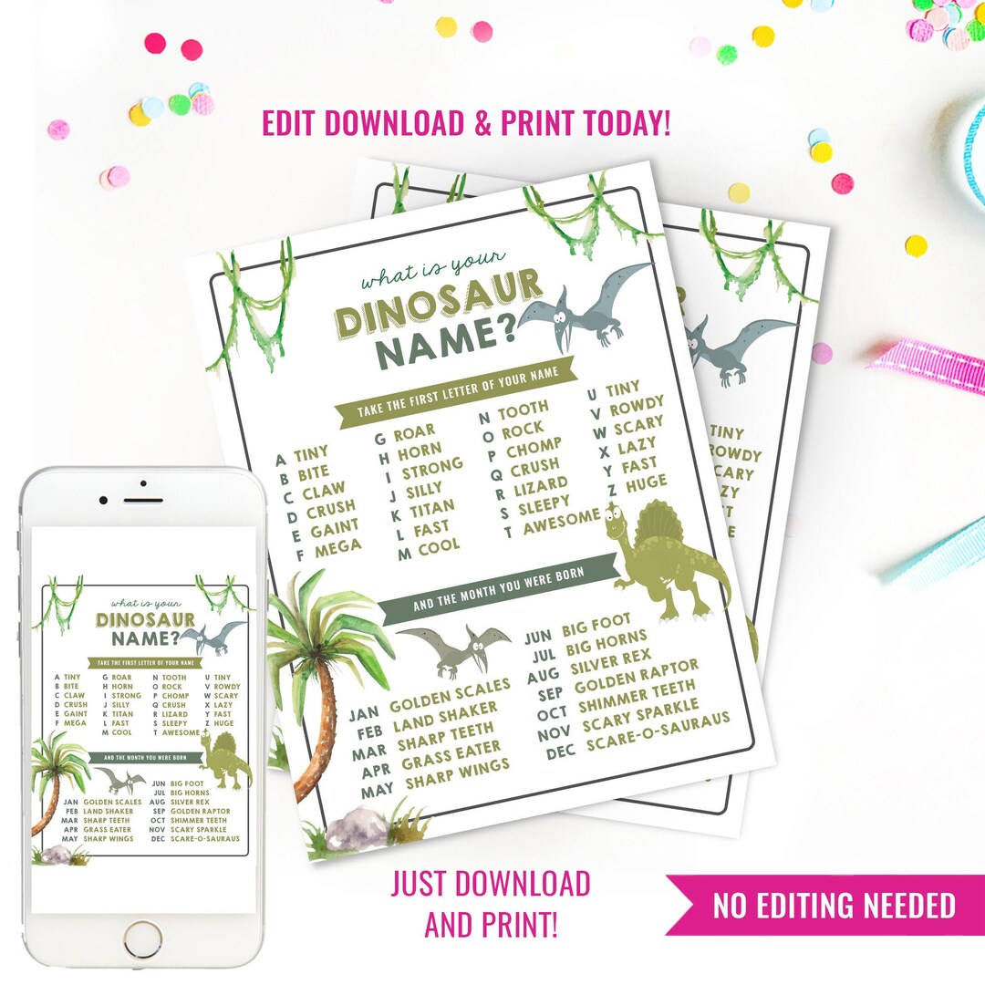 Dinosaur Name Poster Dinosaur Games DIY Printable Dinosaur Poster ...