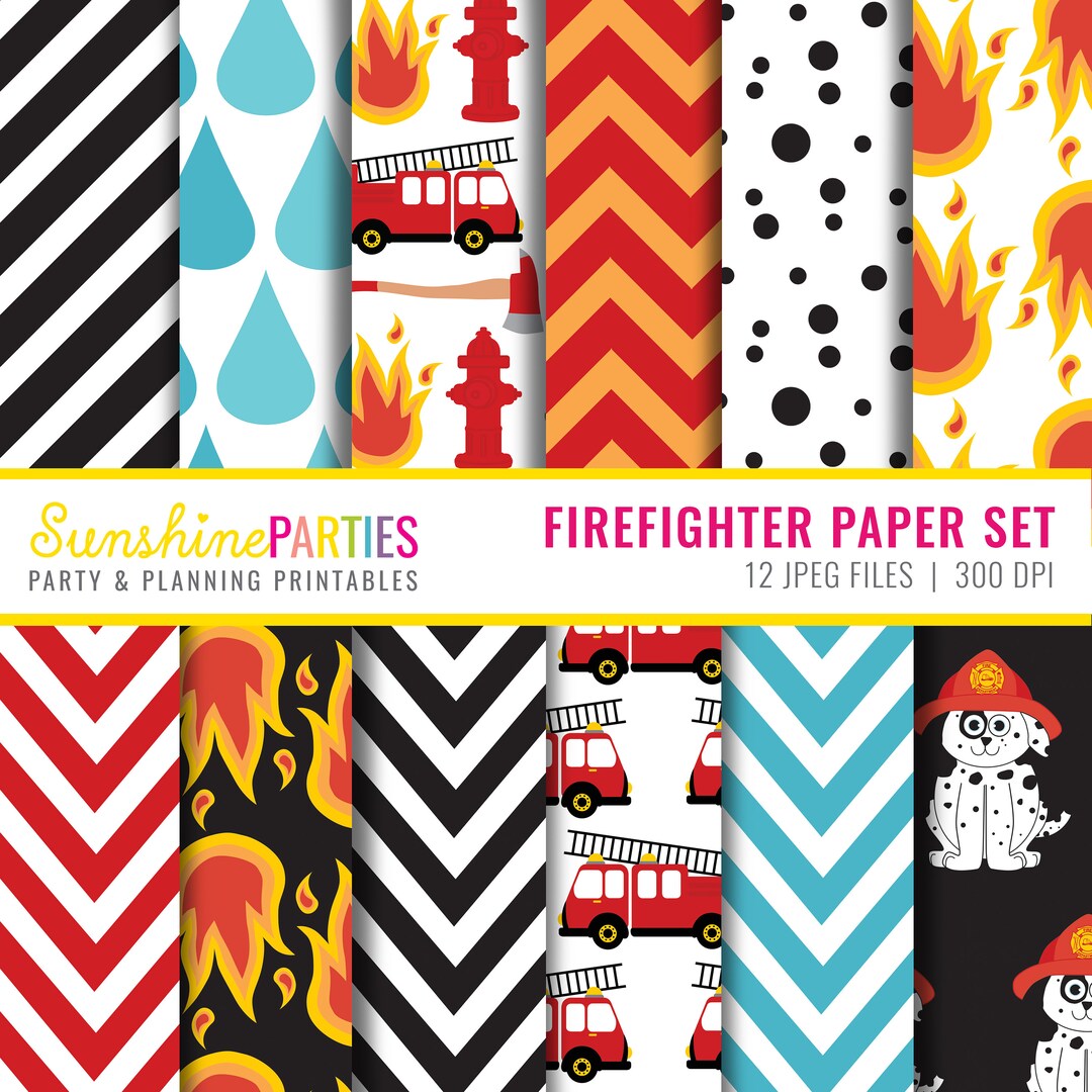 Firefighter Digital Paper Set Fireman Design Paper Set Instant Download ...