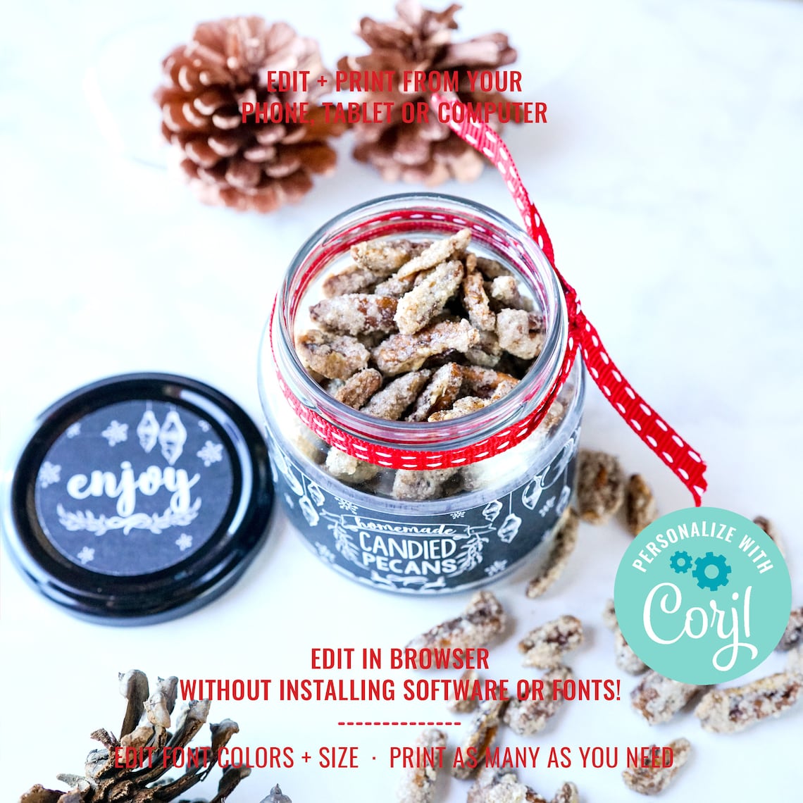Candied Pecans DIY Christmas Gift Labels and Recipe Homemade - Etsy