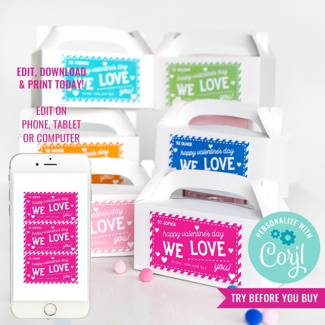 Editable Valentine's Day Box Label Valentines Gable Box Label Love ...