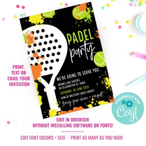 Padel Party Invitation Paddle Birthday Party Invite Tween Padel Party ...