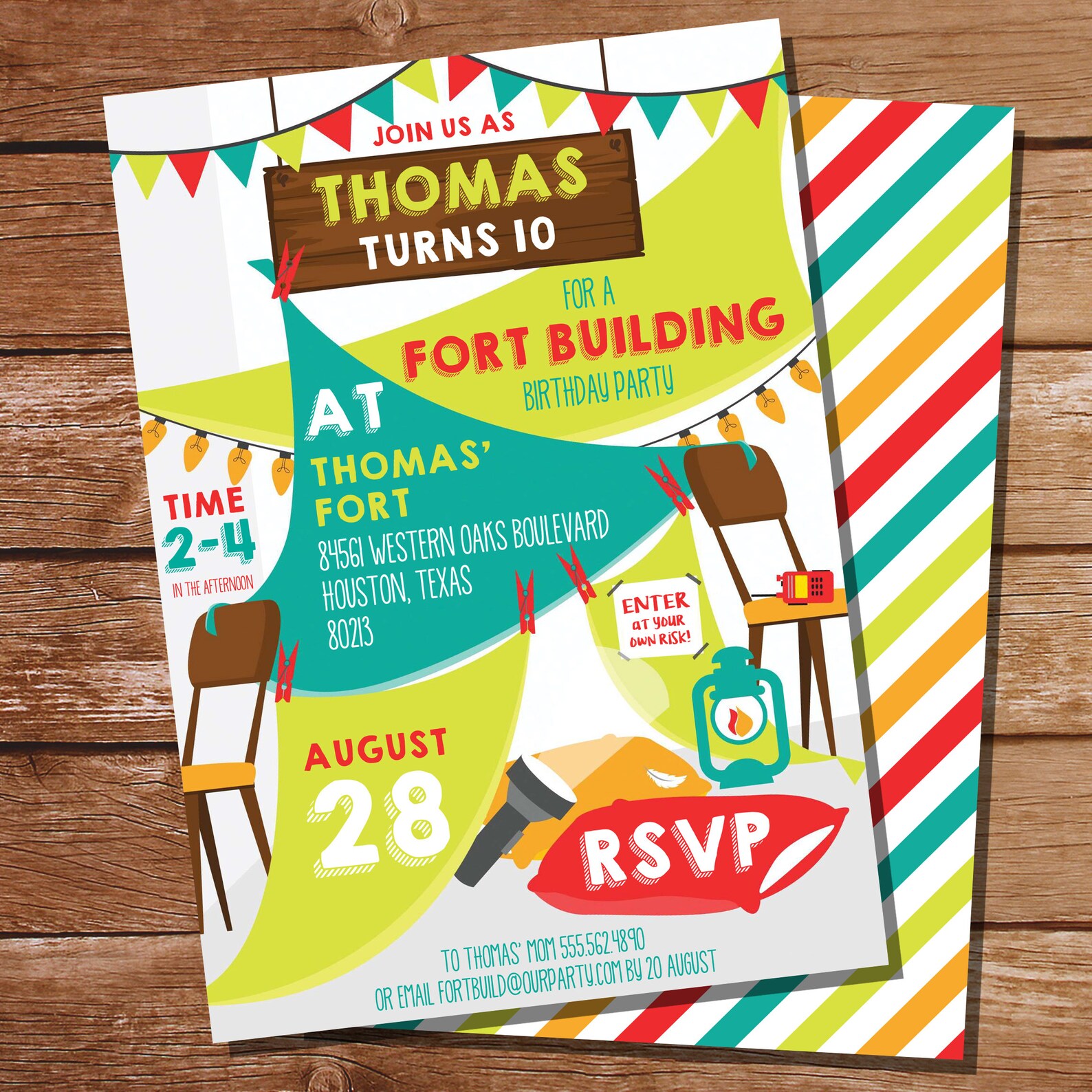 Fort Building Party Invitation Boys Fort Party Invitation - Etsy
