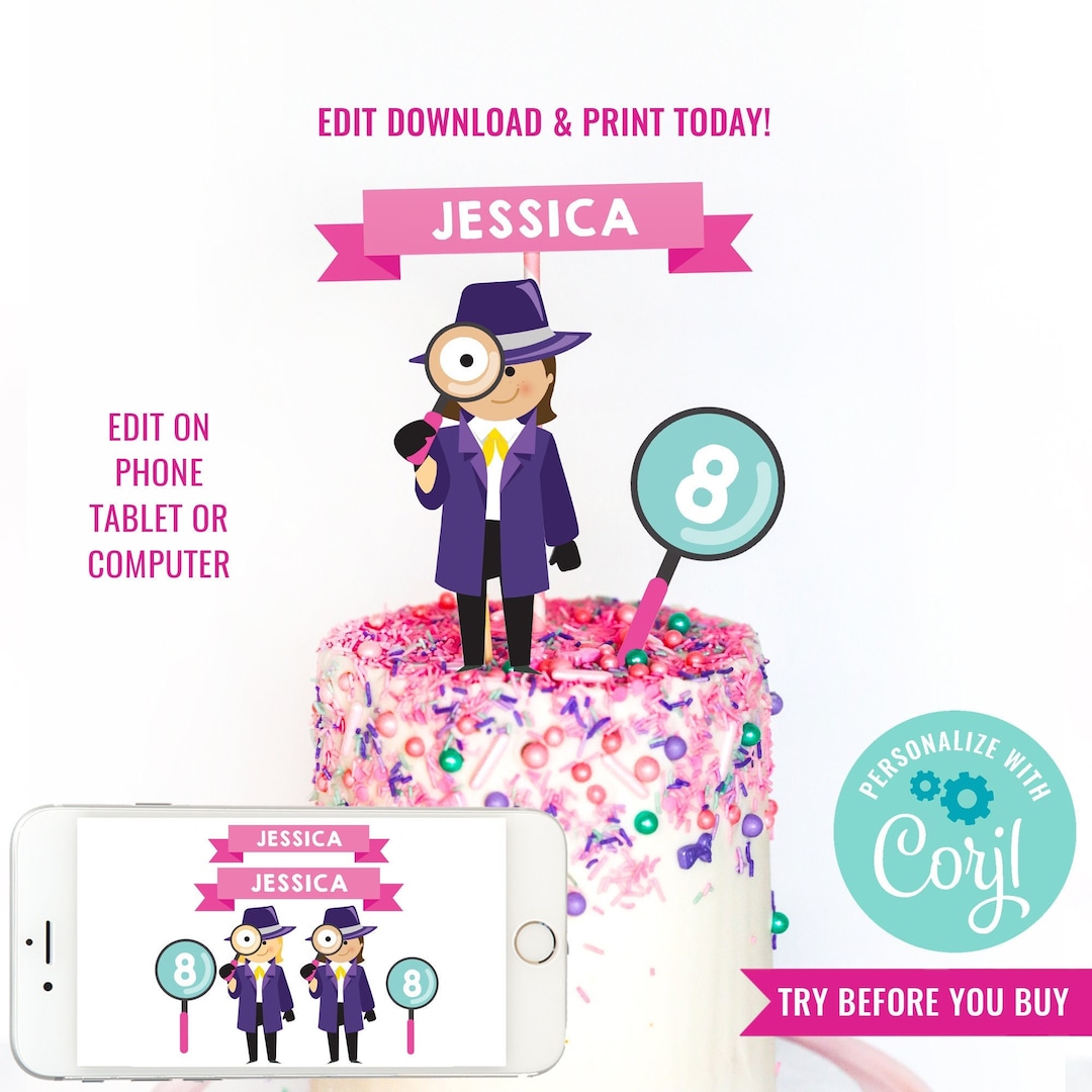 Girls Birthday Party Cake Topper Detective Party Secret Agent Birthday ...