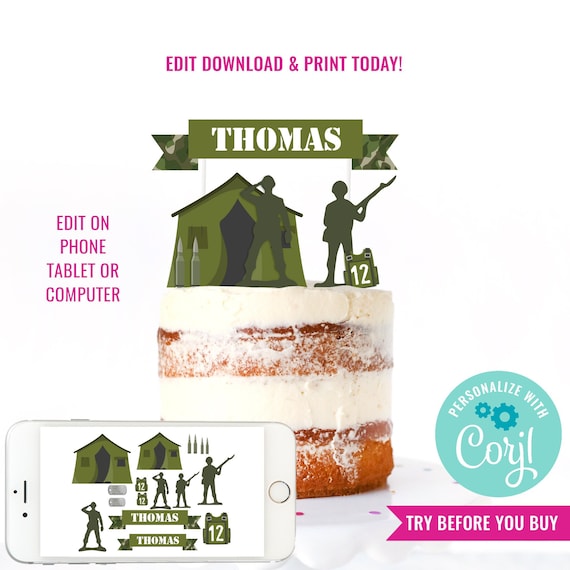 Army Camo Birthday Party Cake Topper for a Boy - Modern Army Party Cake ...