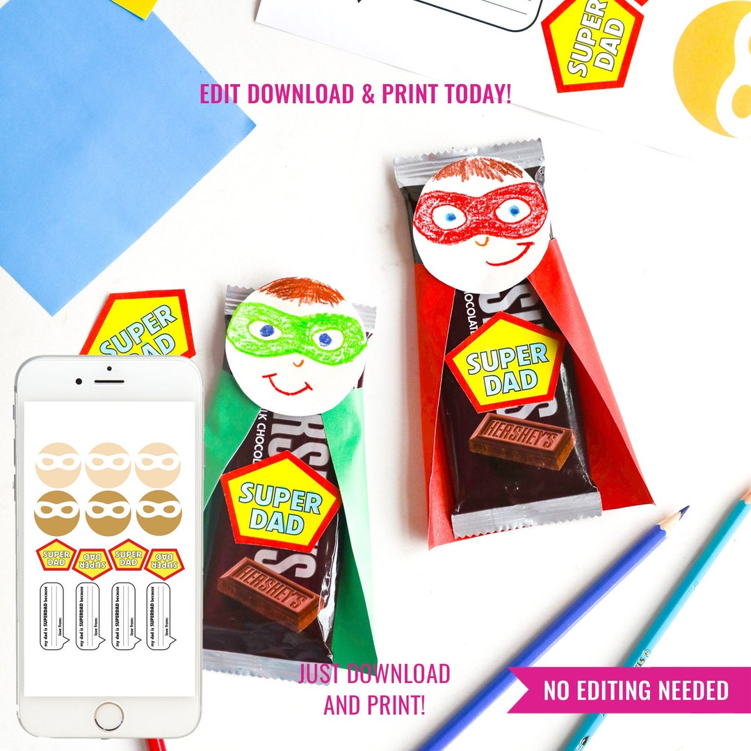 Fathers Day DIY Craft Gift Printable Candy Wrappers Super Dad DIY Gift ...