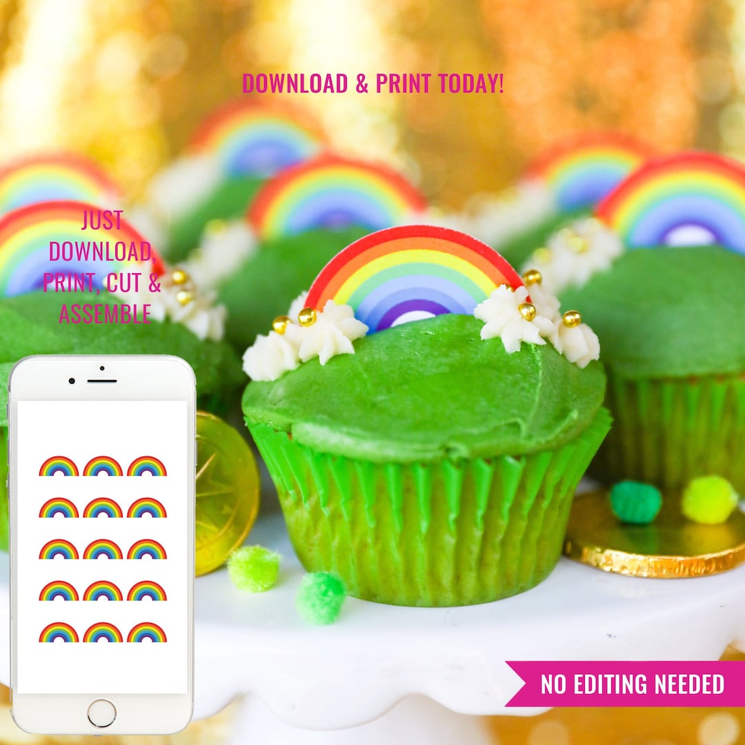 St. Patrick's Day Cupcake Toppers - Rainbow Cupcakes - Leprechaun ...
