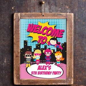 Superhero Sign for the Door Girl Superhero Editable Door Sign Instant ...