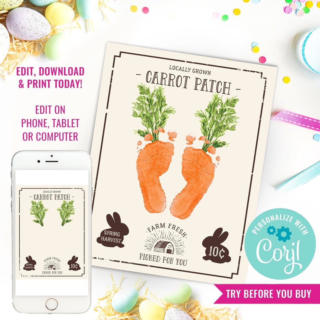 Farm Sign Carrot Patch Easter - Footprint Feet Art Craft - Activity ...