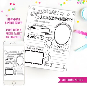 World's Best Grandparents Coloring-in Page Personalized Grandparent's ...