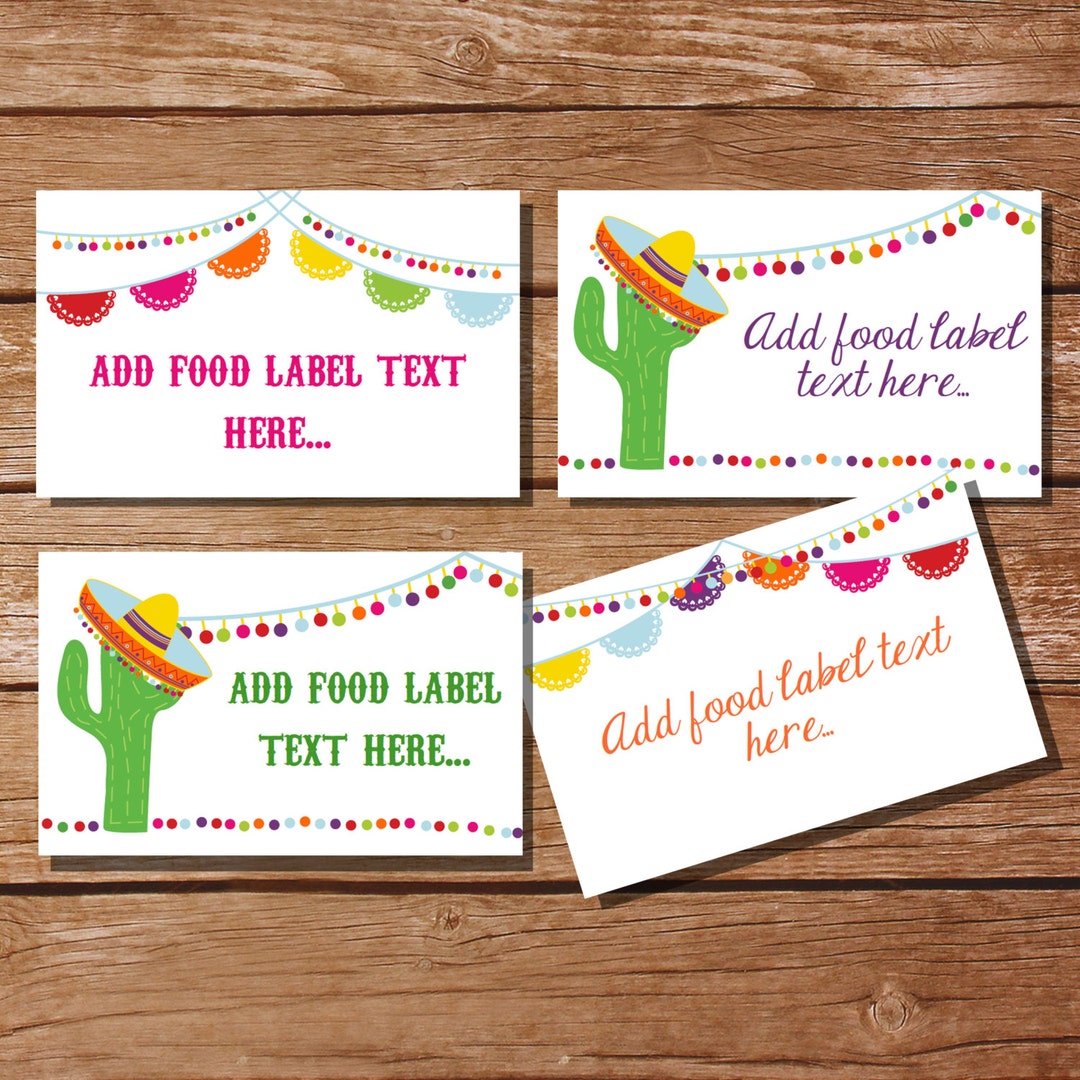Mexican Birthday Party Fiesta Tent Cards Food Labels Buffet Cards Food ...