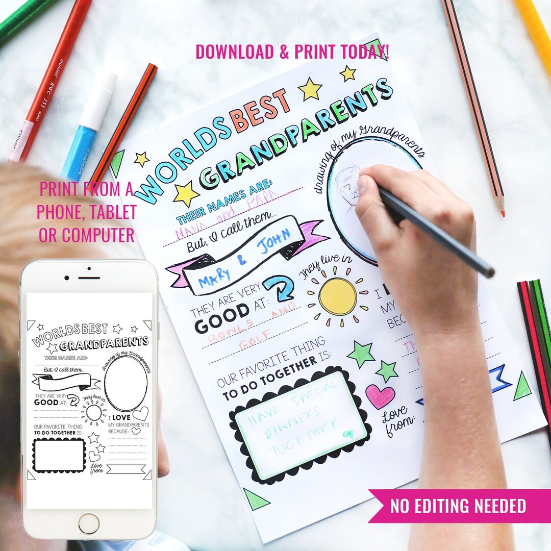 World's Best Grandparents Coloring-in Page Personalized Grandparent's ...