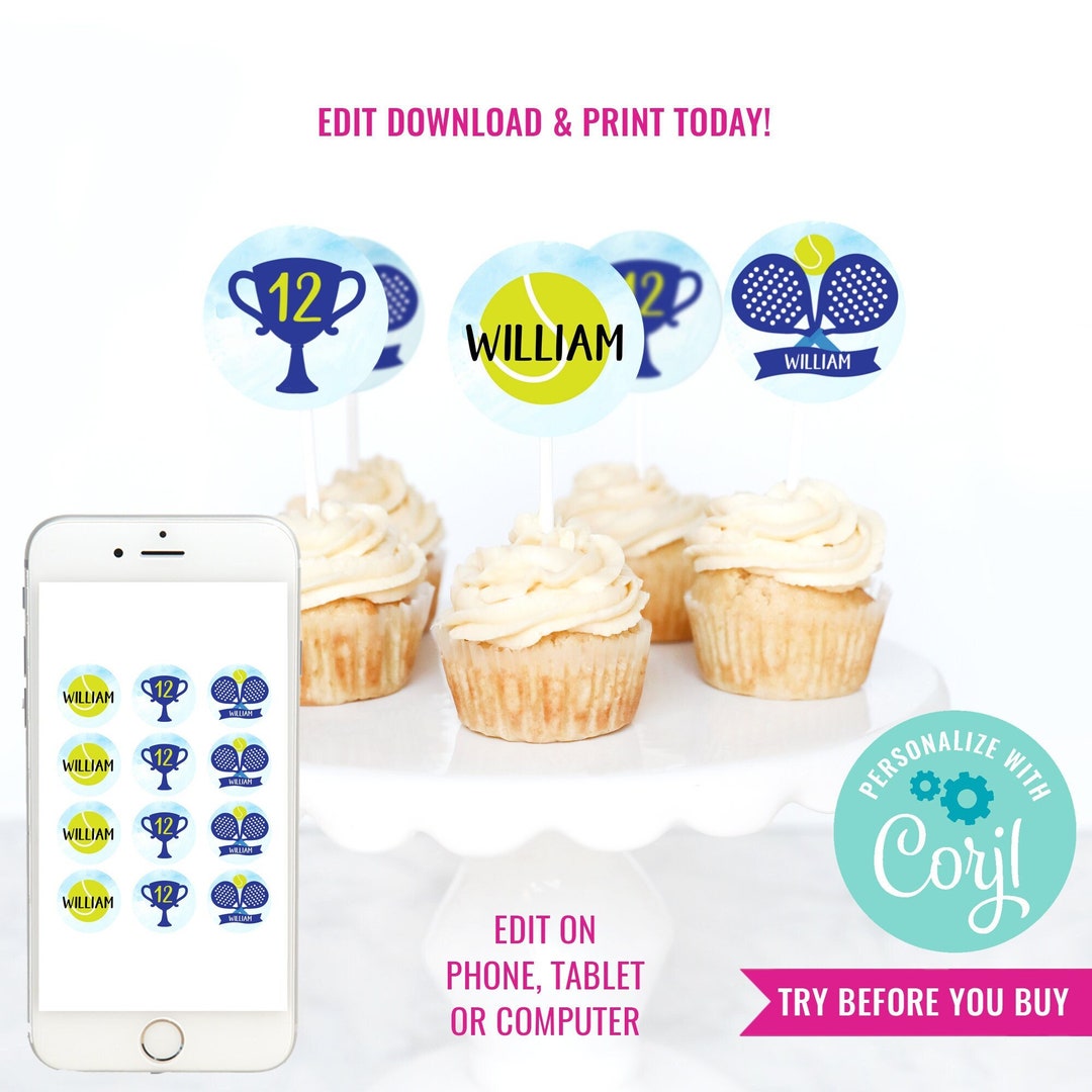 Boy Birthday Party Pickleball Cupcake Toppers Padel Party Cupcake ...