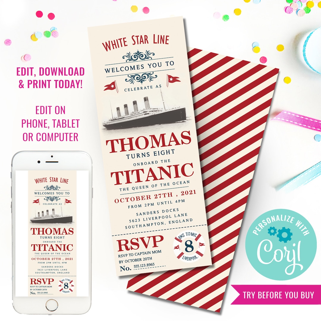 Titanic Birthday Party Invitation Vintage Titanic Party Invite Vintage ...