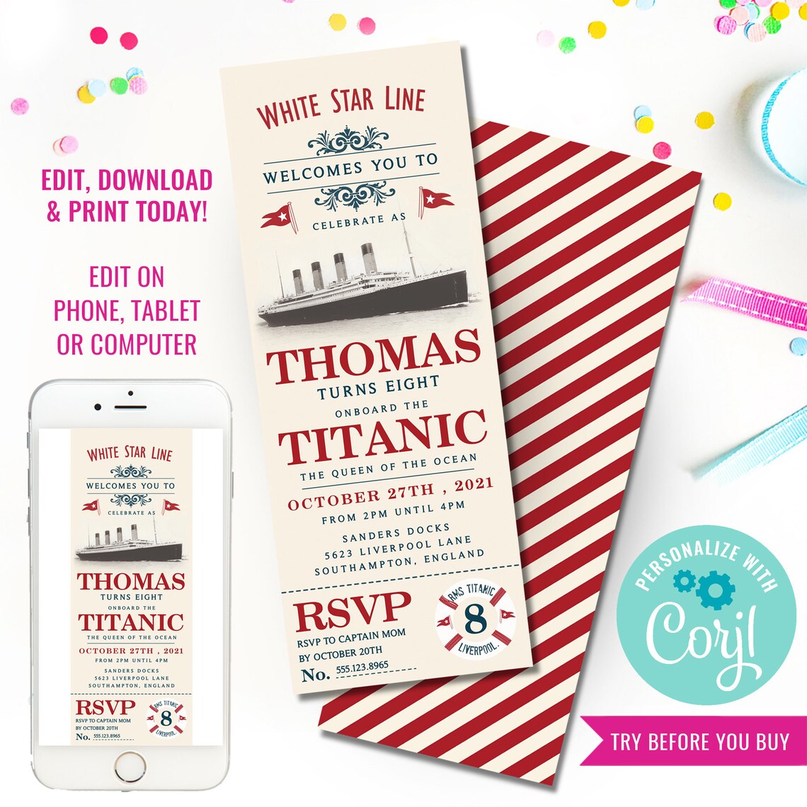 Titanic Birthday Party Invitation Vintage Titanic Party Invite Vintage ...