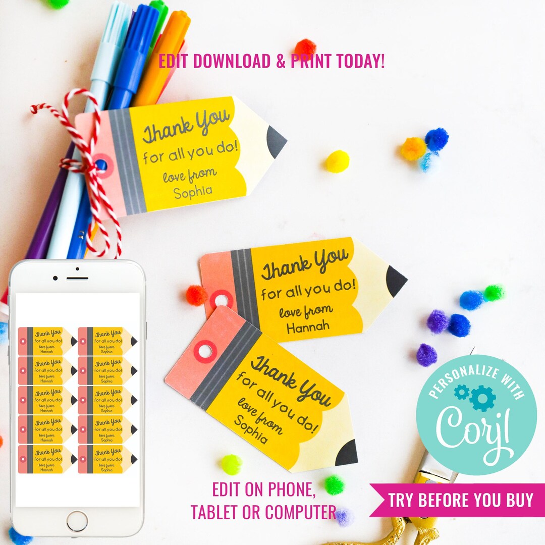 Teacher Appreciation Thank You Tag Teacher DIY Gift Tag End of Year ...