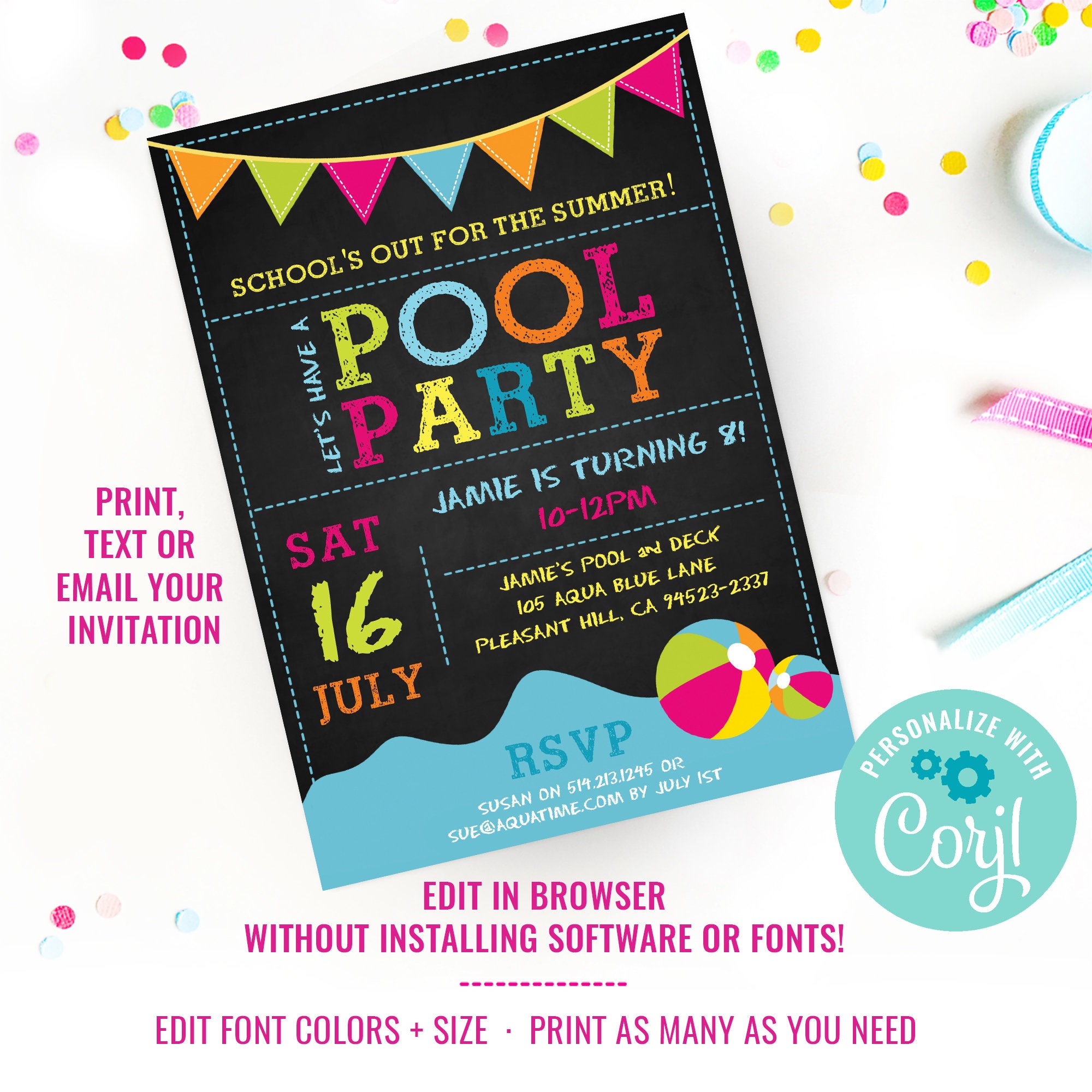 Fonts For Pool Party Invitation