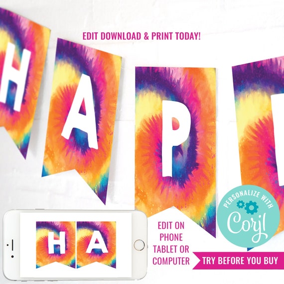 Tie-Dye Party Happy Birthday Banner - Tween Girls - Tie Dye Party - Art ...
