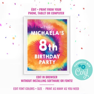 Tie-dye Party Welcome Sign Tween Girls Tie Dye Party Door Sign Art ...